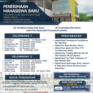 Penerimaan Mahasiswa Baru Program Studi Profesi Apoteker Angkatan XV resmi