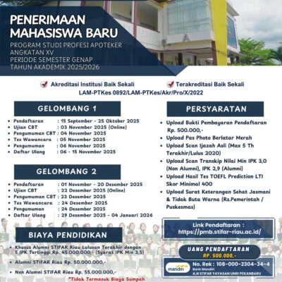 Penerimaan Mahasiswa Baru Program Studi Profesi Apoteker Angkatan XV resmi